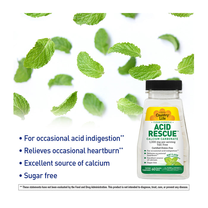Acid Rescue® Chewable Antacid Tablets with Calcium | Country Life ...